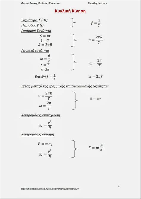 ΚΑΘΗΜΕΡΙΝΗ ΥΛΗ ΜΑΘΗΜΑΤΩΝ ΤΥΠΟΛΟΓΙΟ ΚΥΚΛΙΚΗΣ ΚΙΝΗΣΗΣ ΦΥΣΙΚΗ Β΄ ΛΥΚΕΙΟΥ ΓΕΝΙΚΗΣ ΠΑΙΔΕΙΑΣ