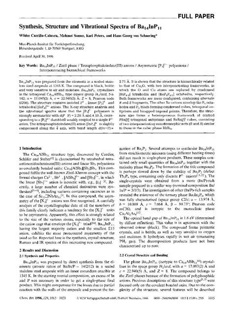 Pdf Synthesis Structure And Vibrational Spectra Of Ba14inp11 Dokumen Tips