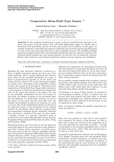 Pdf Cooperative Mean Field Type Games