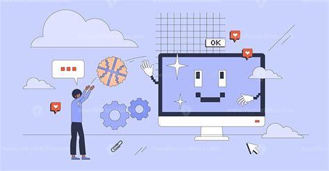 Human And Computer Device Interaction Tiny Person Neubrutalism Concept Vectormine