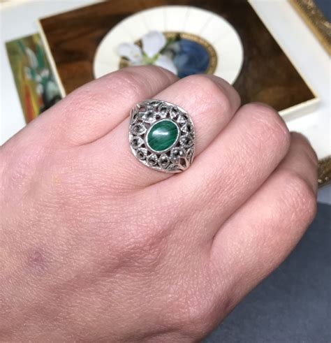 Inel Argint Malachit Marcasite 425729 Antic Shop