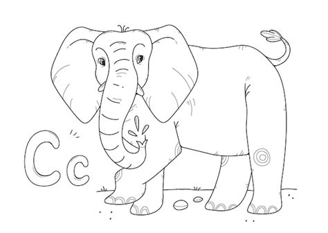 러시아어 크고 작은 문자 C로 된 코끼리 색칠하기 책 어린이 색칠 공부 페이지 알파벳 프리미엄 벡터