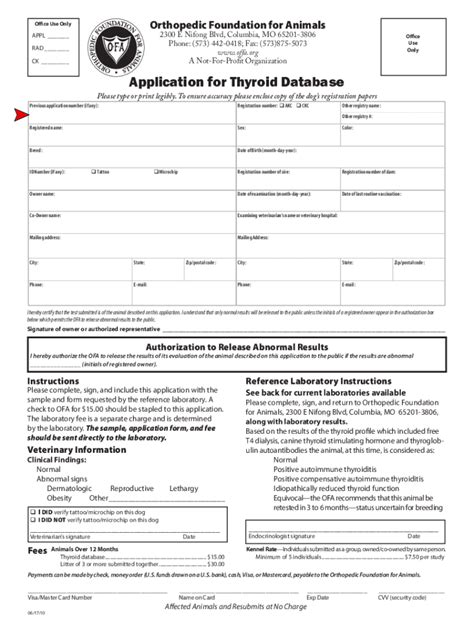 Fillable Online 2020 2024 Form Ofa Application For Thyroid Database
