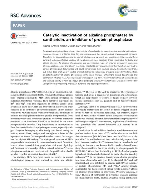 Pdf Catalytic Inactivation Of Alkaline Phosphatase By Cantharidin An