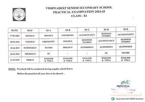Class 11 Practical Exam Time Table2 Pdf