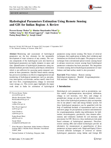 Pdf Hydrological Parameters Estimation Using Remote Sensing And Gis For Indian Region A