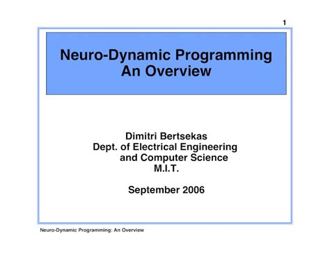 Pdf Neuro Dynamic Programming An Overviewdimitribndpreviewpdf · Neuro Dynamic Programming