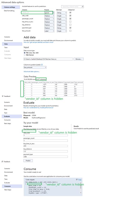 Ignored Column Values Are Used For Sample Data Evaluate And Modelinput