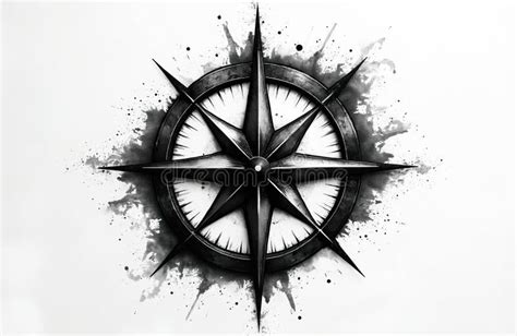 Artistic Compass Design On White Background Monochrome Ink Sketch