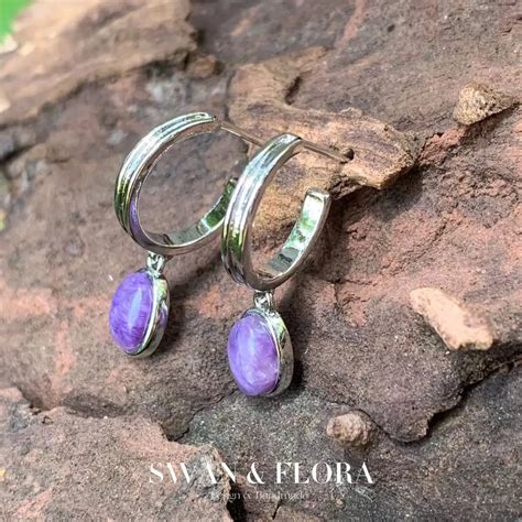 여성용 천연 샤로이트 귀걸이 블루 문라이트 스톤 실버 스터드 섬세한 쥬얼리 선물 S925 Aliexpress