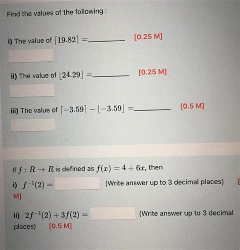 Find The Values Of The Following I The Value Of Chegg Com