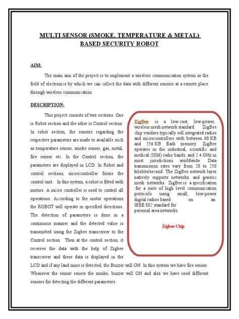 1 Multi Sensor Smoke Temperature And Metal Based Security Robot Using Zigbee Pdf