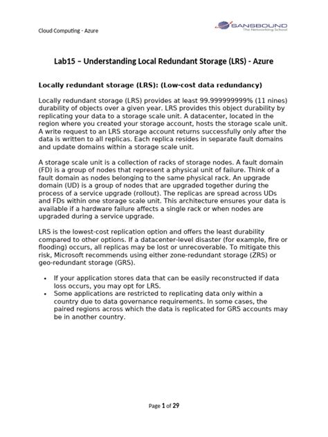 Lab15 Understanding Locally Redundant Storage Lrs Azure Pdf Microsoft Azure Cloud