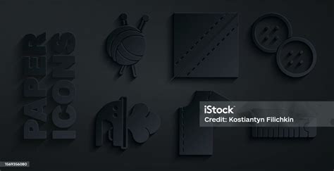 바느질 패턴 단추 전기 다리미 줄자 섬유 직물 롤 및 뜨개질 바늘 아이콘이 있는 원사 공을 설정합니다 벡터 3차원 형태에 대한 스톡 벡터 아트 및 기타 이미지 Istock