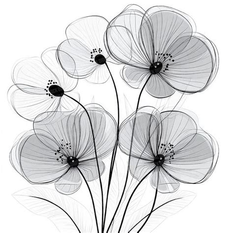 12x Cloud Grey Flowers Clip Art Black And White Gray Floral Png Set
