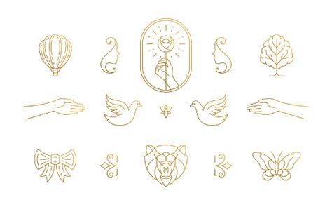 벡터 라인 우아한 장식 디자인 요소 세트 곰 머리와 제스처 손 일러스트 최소한의 선형 스타일 로고에 대한 스톡 벡터 아트 및 기타 이미지 Istock