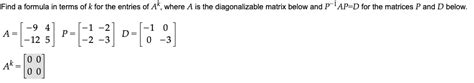 Solved Find A Formula In Terms Of K For The Entries Of AK Chegg Com
