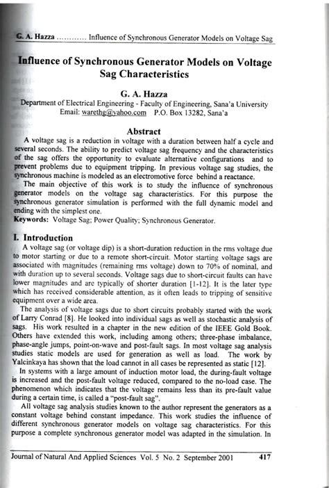 Pdf Influence Of Synchronous Generator Models On Voltage Sag Characteristics
