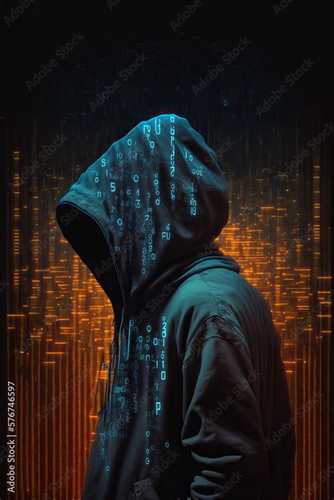 Anonymous Hacker With Hood With Programming Codes And Symbols Generative Ai Stock Illustration