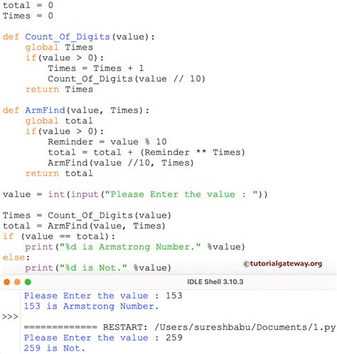 Python Program For Armstrong Number Or Not