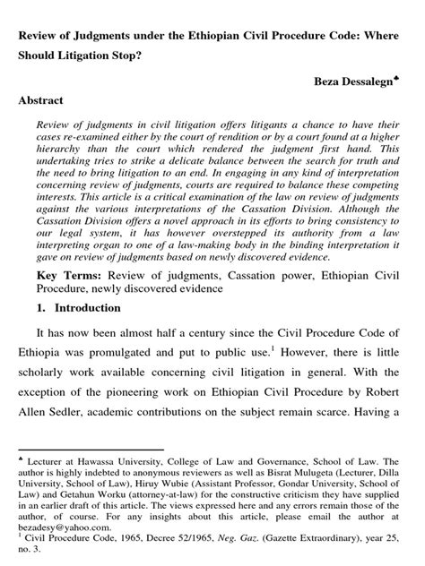 Review Of Judgments Under The Ethiopian Civil Procedure Code Pdf Appeal Judgment Law