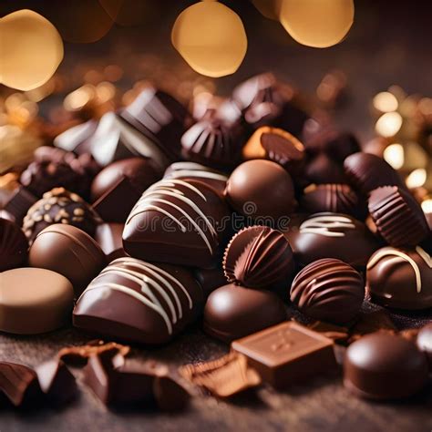 Assorted Sweet Delicious Chocolates On A Dark Background Stock