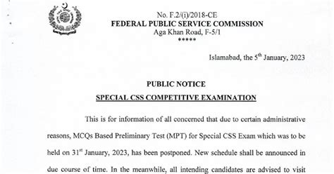 Fpsc Has Postponed Mpt For Special Css Exams In 2023