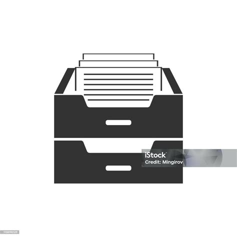 고립 된 문서 아이콘 서랍 보관 서류 서랍 파일 캐비넷 서랍 사무용 가구 평면 디자인입니다 벡터 일러스트 가구에 대한 스톡 벡터