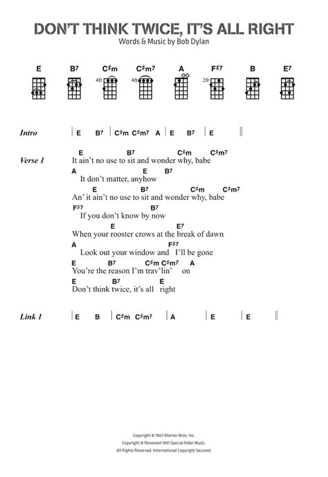 Bob Dylan Dont Think Twice Its All Right At Stantons Sheet Music