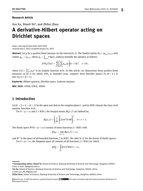 Pdf A Derivative Hilbert Operator Acting On Dirichlet Spaces