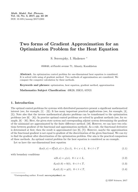 Pdf Two Forms Of Gradient Approximation For An Optimization Problem For The Heat Equation