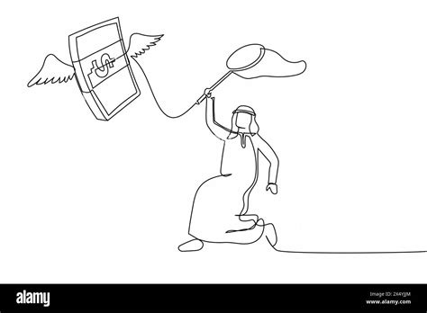 Single Continuous Line Drawing Arabian Businessman Try To Catching