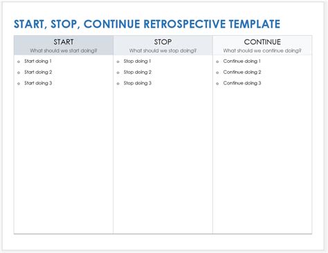 free start stop continue templates smartsheet