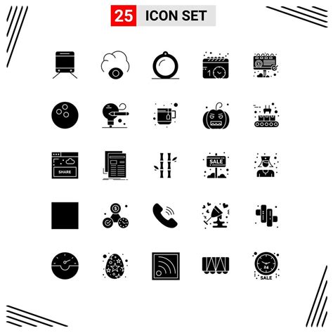 Set Of 25 Vector Solid Glyphs On Grid For Marketing Billboard Interior Advertisement Schedule