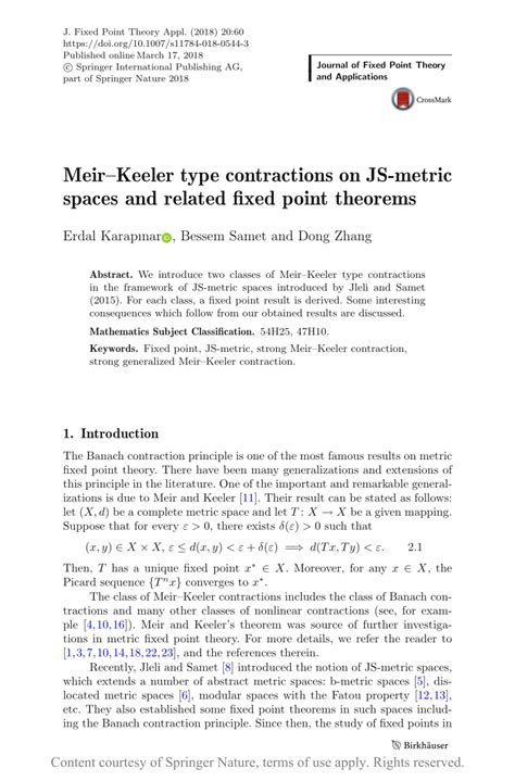 Meirkeeler Type Contractions On Js Metric Spaces And Related Fixed Point Theorems Request Pdf