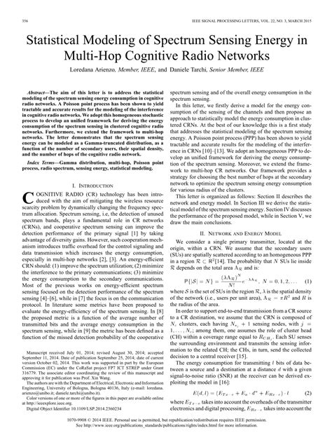 pdf statistical modeling of spectrum sensing energy in multi hop