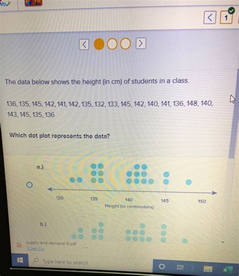 solved which dot plot represents the data a o 130 135