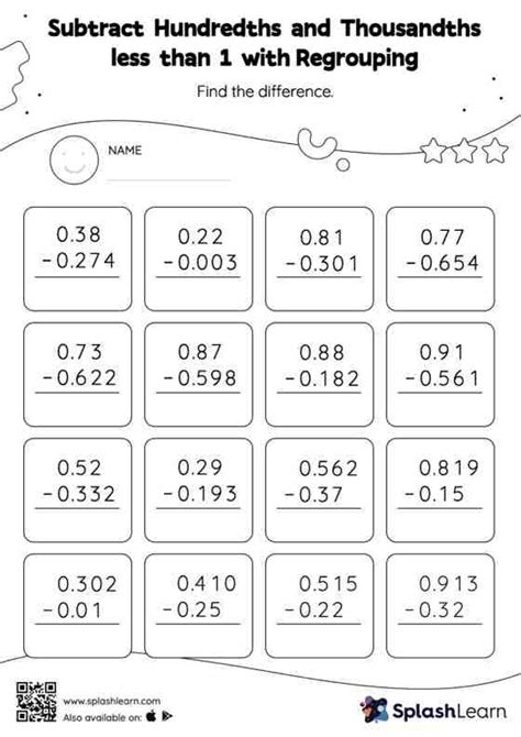 Subtract Hundredths And Thousandths Less Than 1 With Regrouping Vertical Subtraction Worksheet