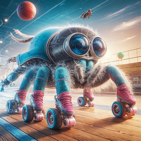 Whimsical Urban Fantasy Spider Skates Through Tree Ai Art