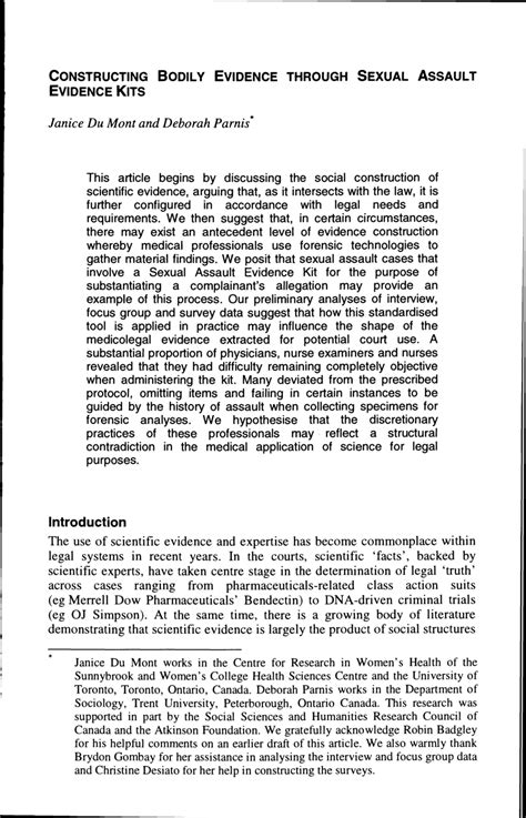 PDF Constructing Bodily Evidence Through Sexual Assault Evidence Kits