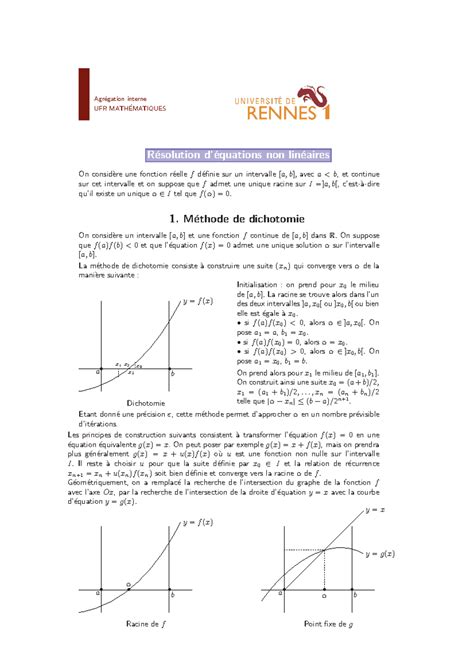 Equation Non Linéaire Python Dichotomique Point Fixe Agr ́egation