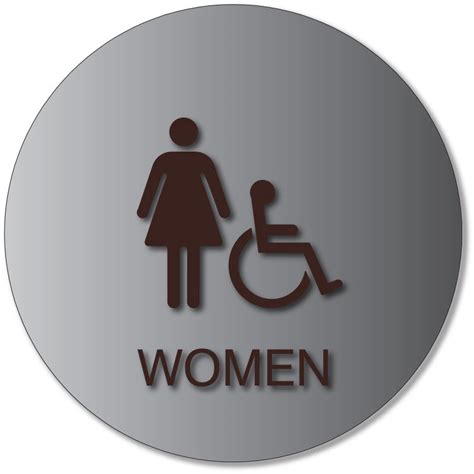 Womens Wheelchair Accessible Bathroom Door Sign In Brushed Aluminum