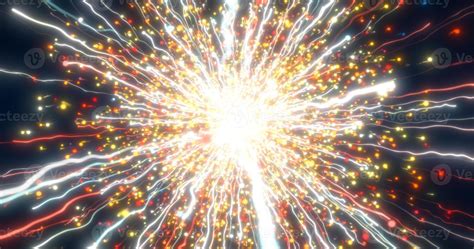 Abstract Glowing Energy Explosion Fiery Whirlwind Fireworks From Lines And Magic Particles