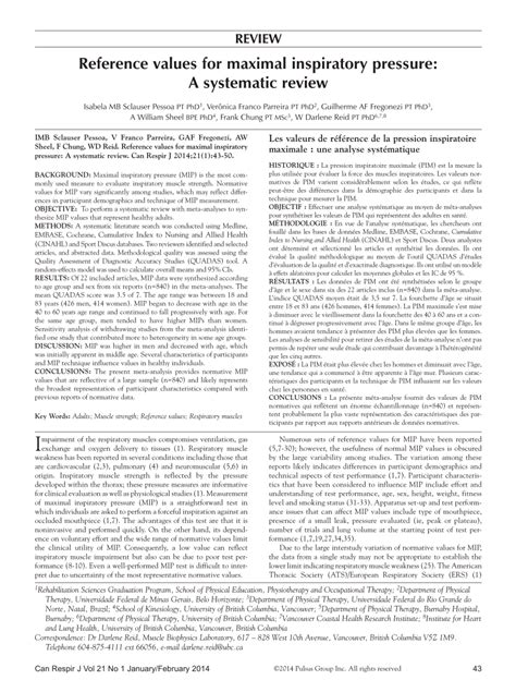 Pdf Reference Values For Maximal Inspiratory Pressure A Systematic
