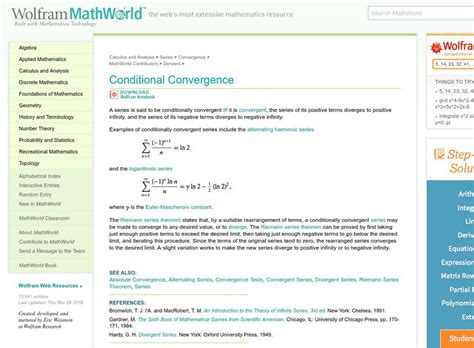 Wolfram Math World Conditional Convergence Handout For 9th 10th Grade Lesson Planet