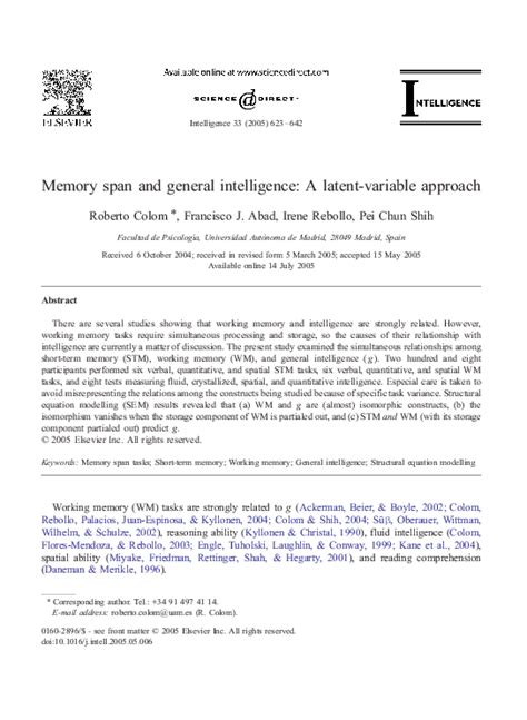 Pdf Memory Span And General Intelligence A Latent Variable Approach