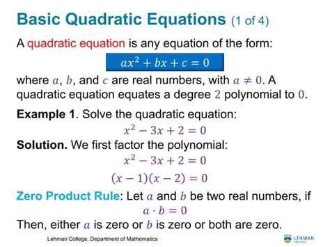 Lesson Solving Quadratic Equations PPT