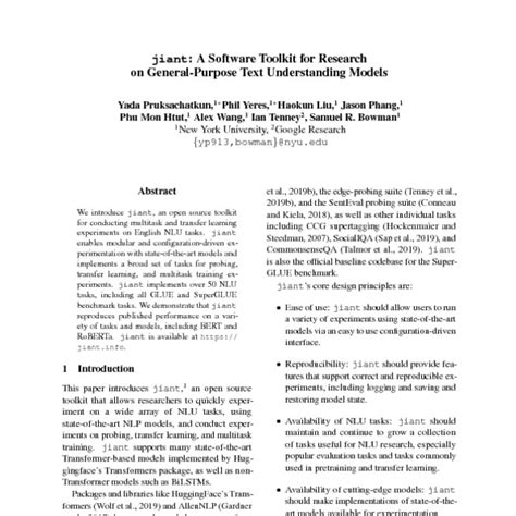 Jiant A Software Toolkit For Research On General Purpose Text Understanding Models Acl Anthology