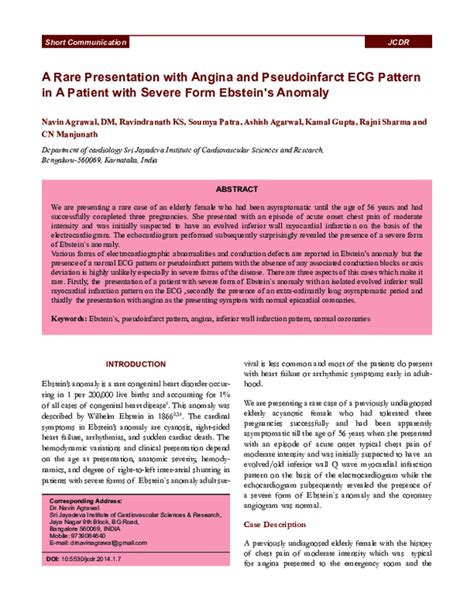 A Rare Presentation With Angina And Pseudoinfarct Ecg Pattern In A