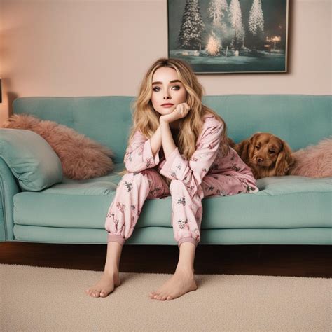 Barefoot Sabrina Carpenter Wearing Pajamas Lying By Joechill68 On
